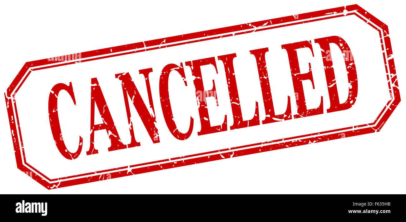 cancelled square red grunge vintage isolated label Stock Photo - Alamy