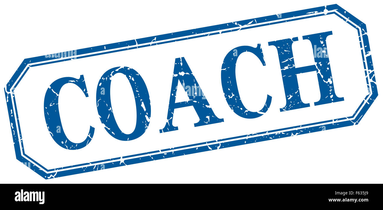 coach square blue grunge vintage isolated label Stock Photo - Alamy