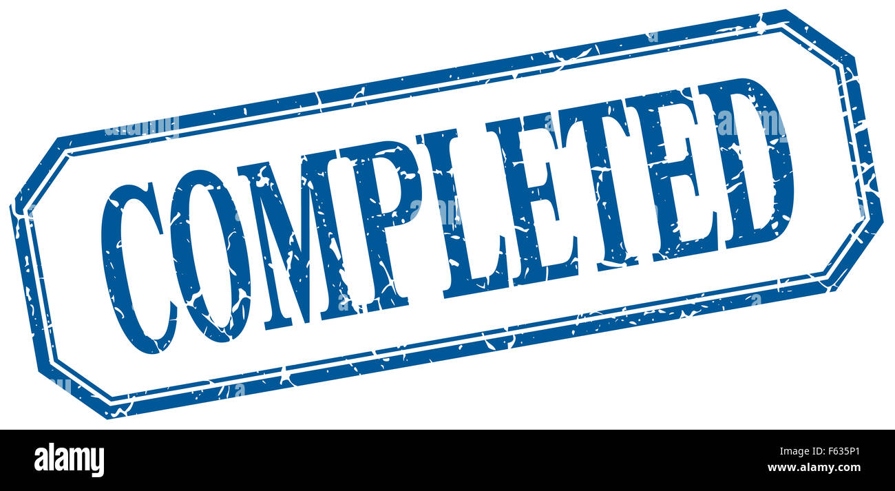 completed square blue grunge vintage isolated label Stock Photo - Alamy