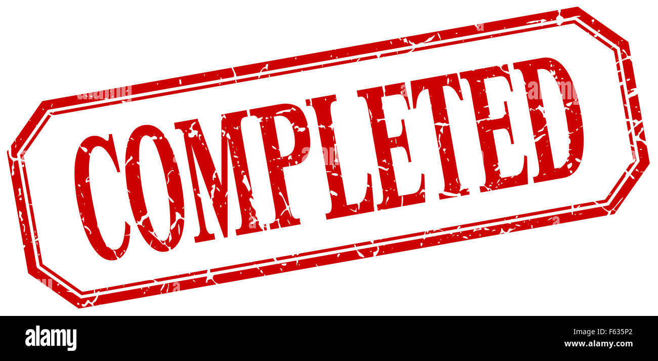 completed square red grunge vintage isolated label Stock Photo - Alamy