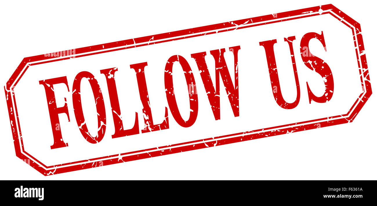 follow us square red grunge vintage isolated label Stock Photo - Alamy