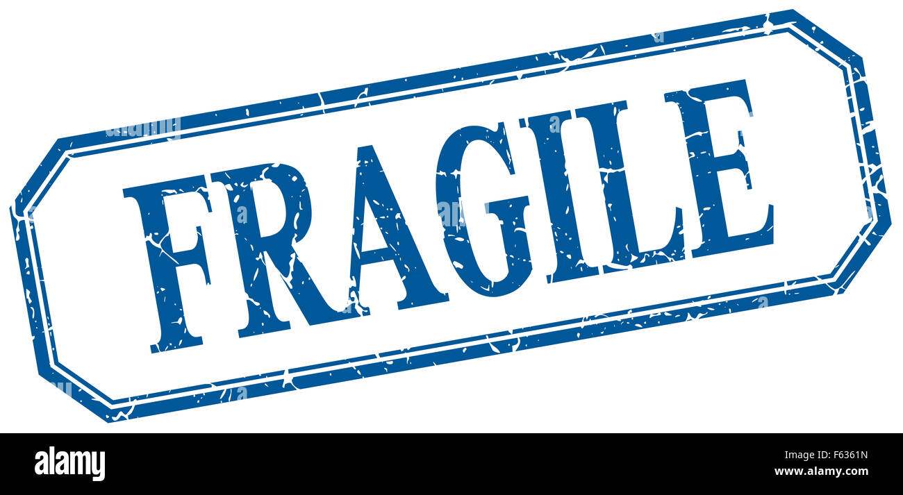 fragile square blue grunge vintage isolated label Stock Photo - Alamy