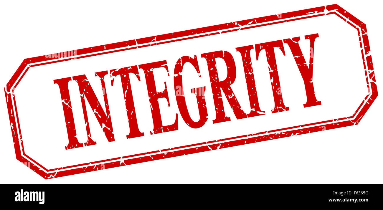 integrity square red grunge vintage isolated label Stock Photo - Alamy