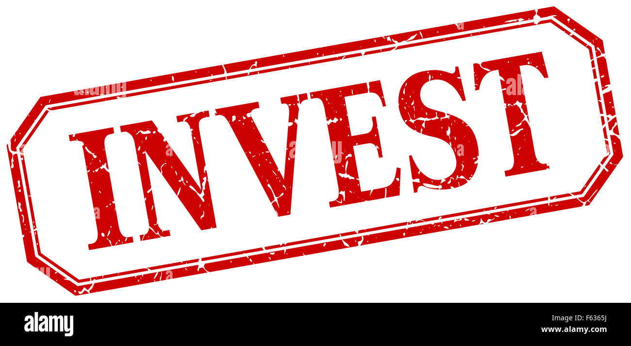 invest square red grunge vintage isolated label Stock Photo - Alamy