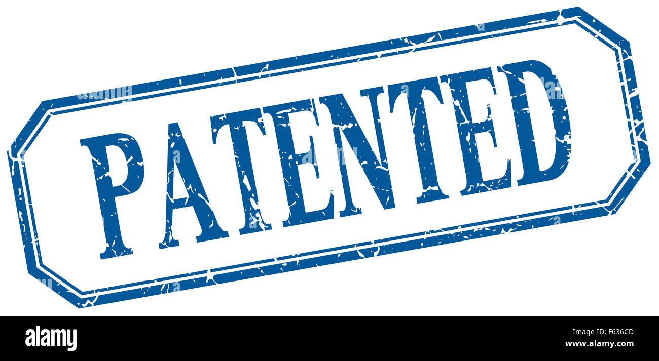 patented square blue grunge vintage isolated label Stock Photo - Alamy