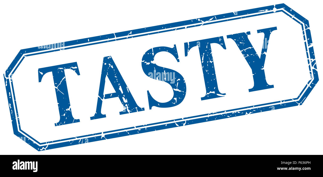 tasty square blue grunge vintage isolated label Stock Photo - Alamy