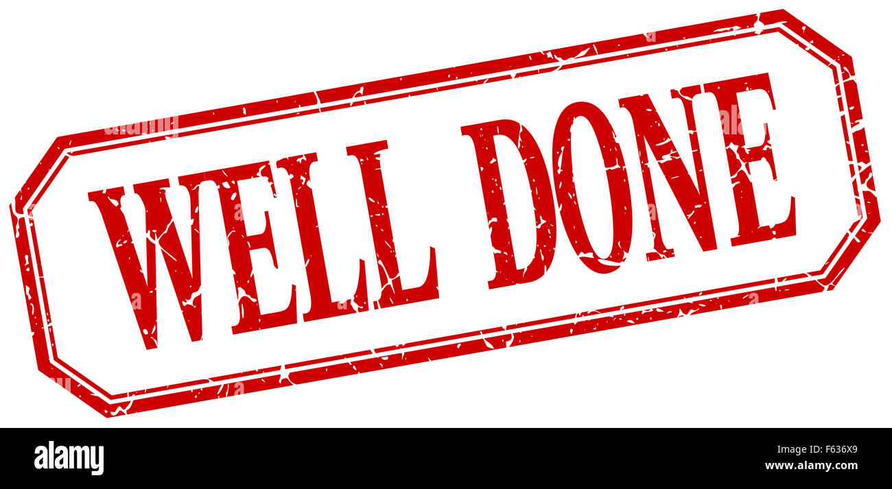 well done square red grunge vintage isolated label Stock Photo - Alamy