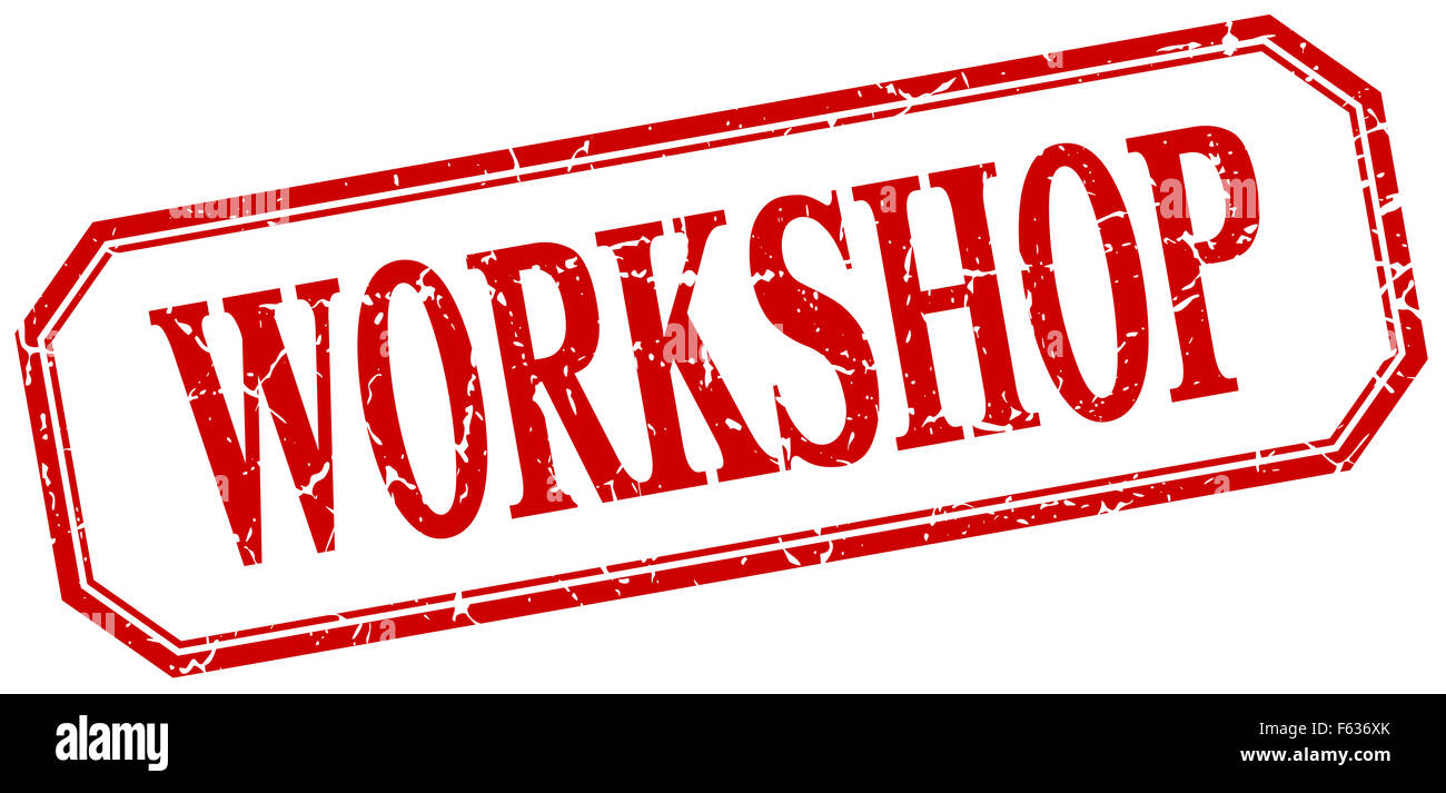 workshop square red grunge vintage isolated label Stock Photo - Alamy