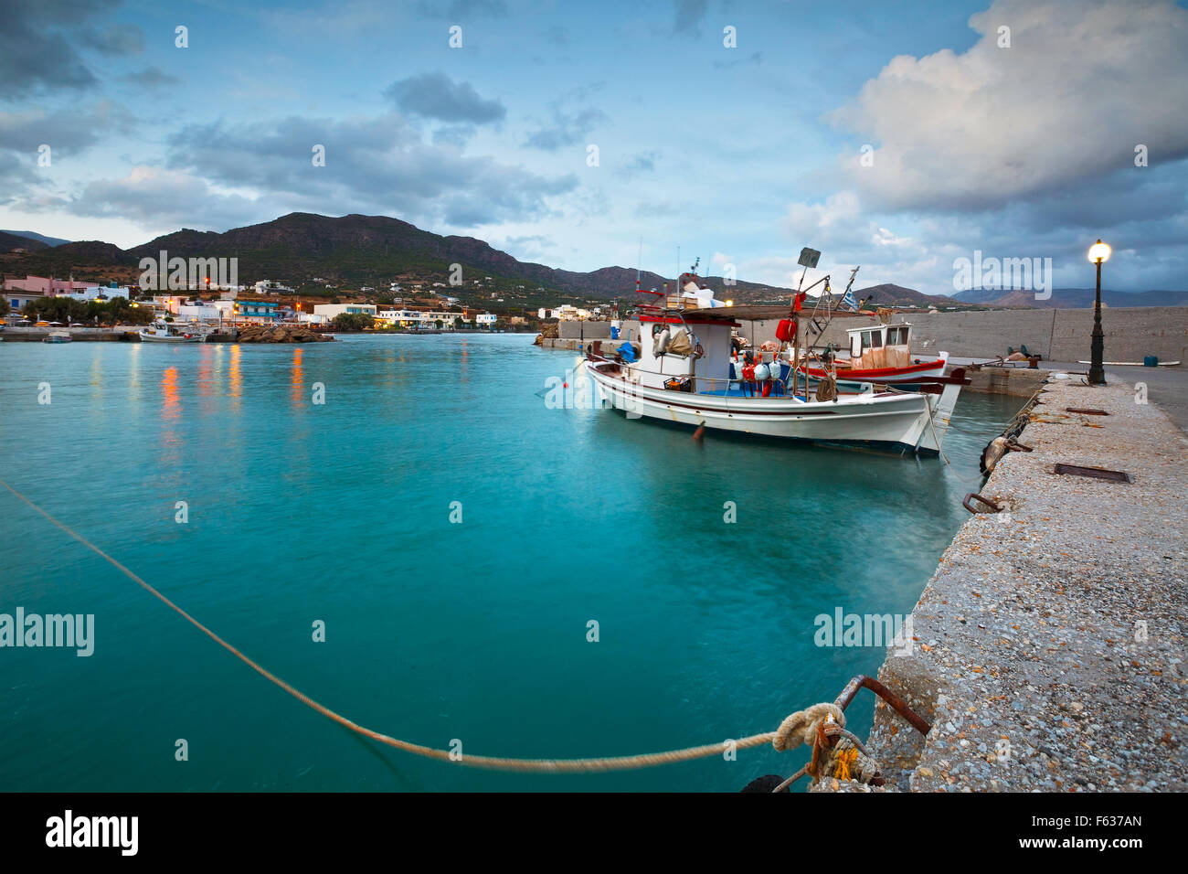 Small fishing harbour in Makrygialos village in the south eastern Crete ...