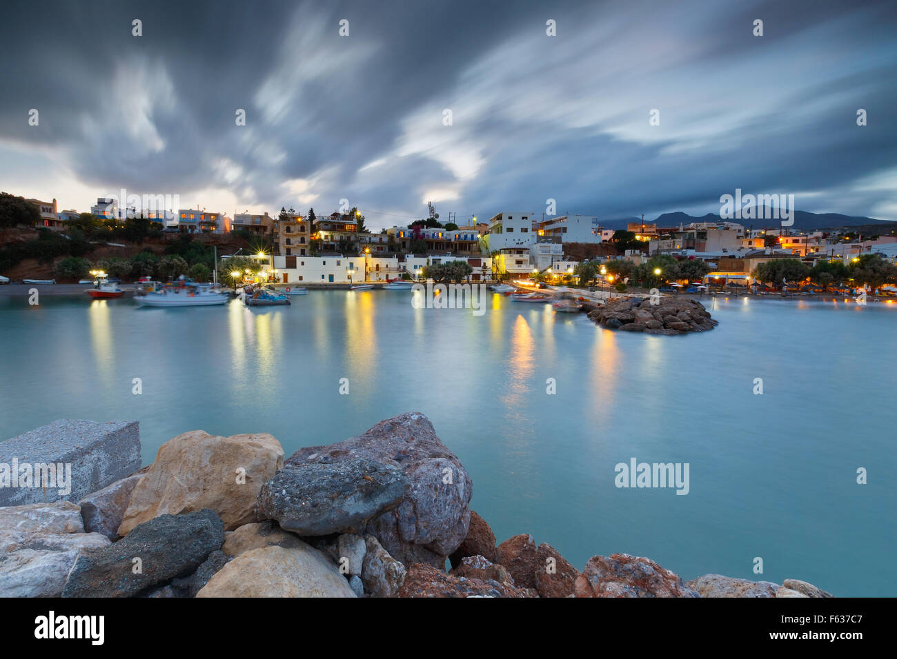 Small fishing harbour in Makrygialos village in the south eastern Crete ...