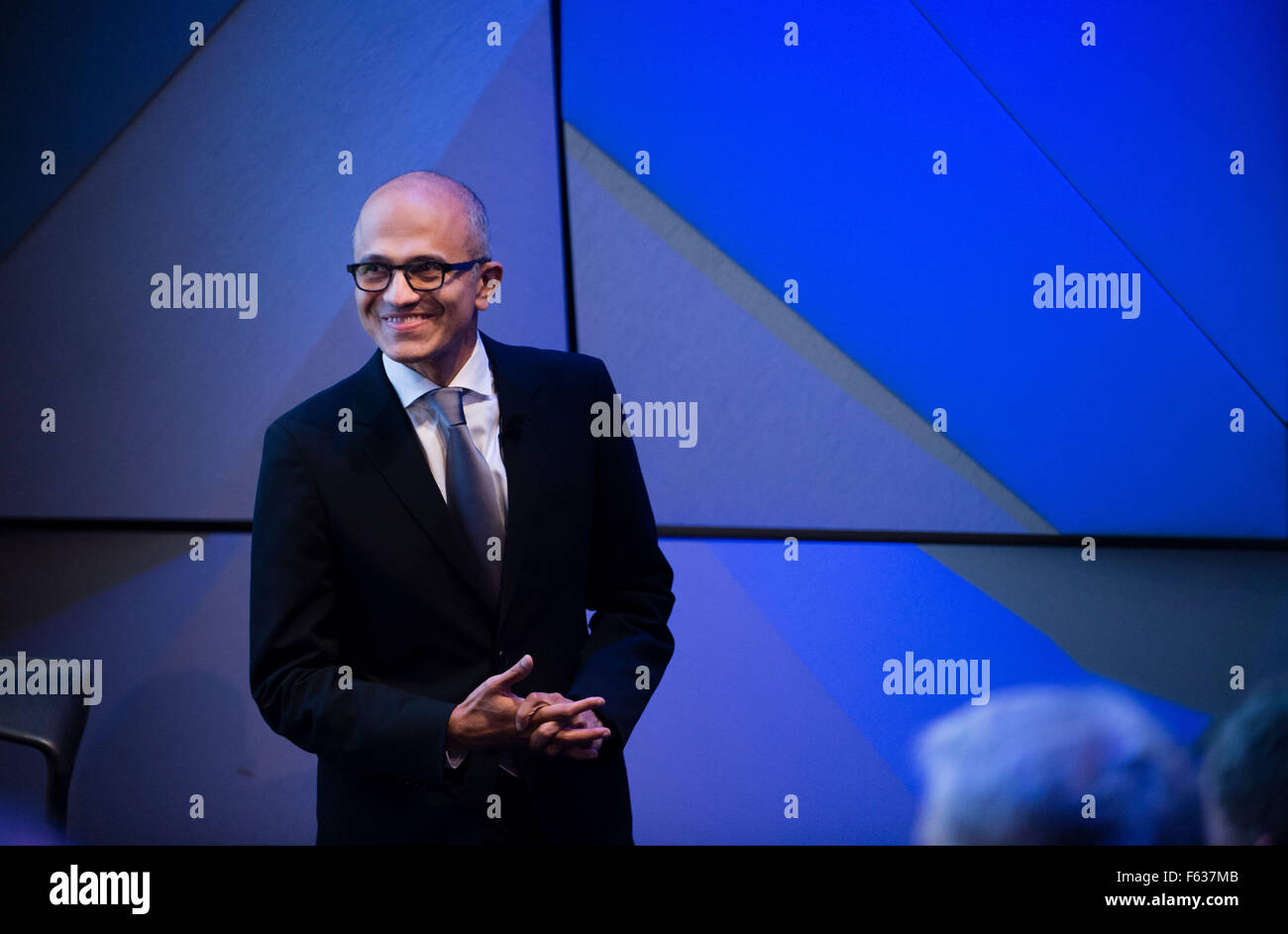 Berlin, Germany. 11th Nov, 2015. Microsoft CEO Satya Nadella stands at ...