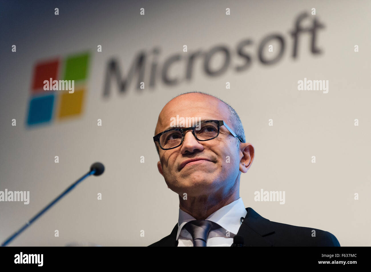 Berlin, Germany. 11th Nov, 2015. Microsoft CEO Satya Nadella speaks at ...
