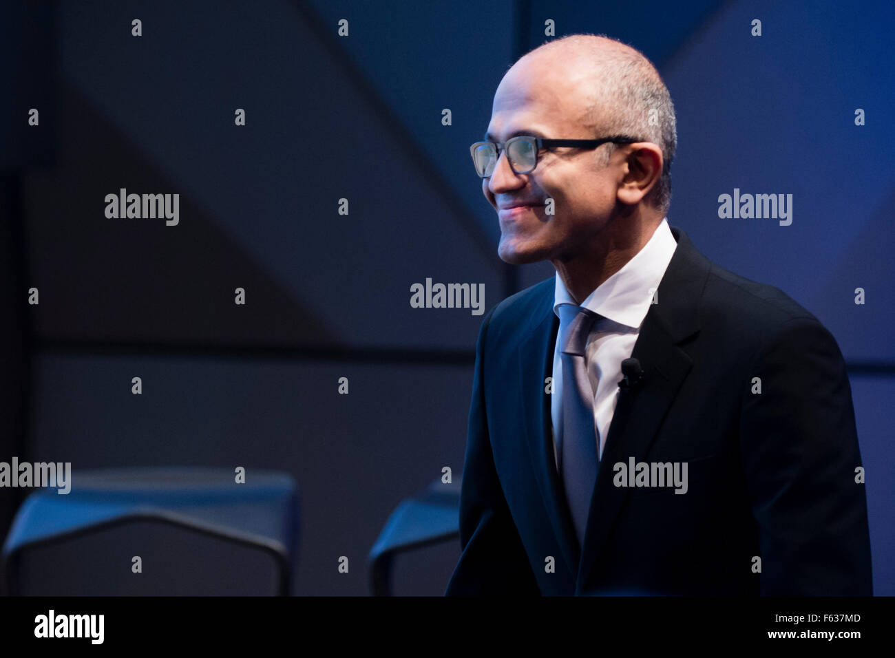 Berlin, Germany. 11th Nov, 2015. Microsoft CEO Satya Nadella stands at ...