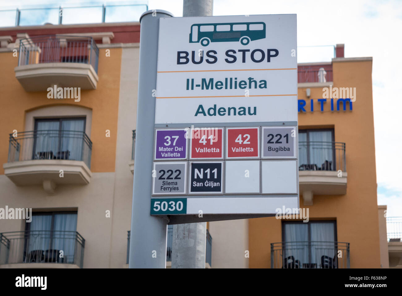 Bus stop sign in Mellieha, Malta Stock Photo: 89812514 - Alamy
