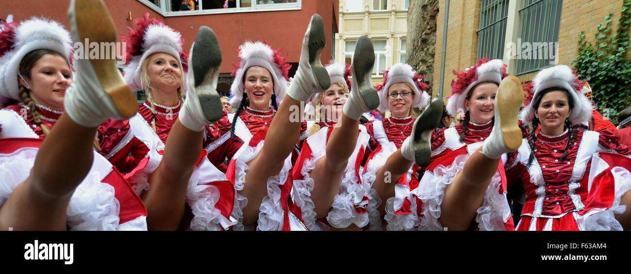 Revelers from 'HCV Rot-Weiss-Halle' dance at the opening of the ...