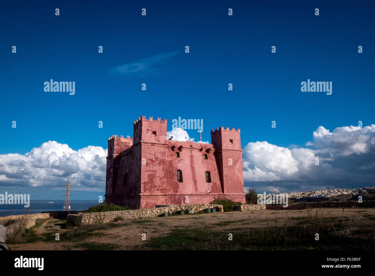 St Agatha's Tower, known as The Red Tower, near Mellieha, Malta Stock ...