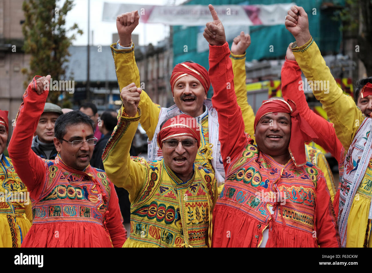 Hindu men in traditional costumes at a ceremony in Preston, UK Stock ...