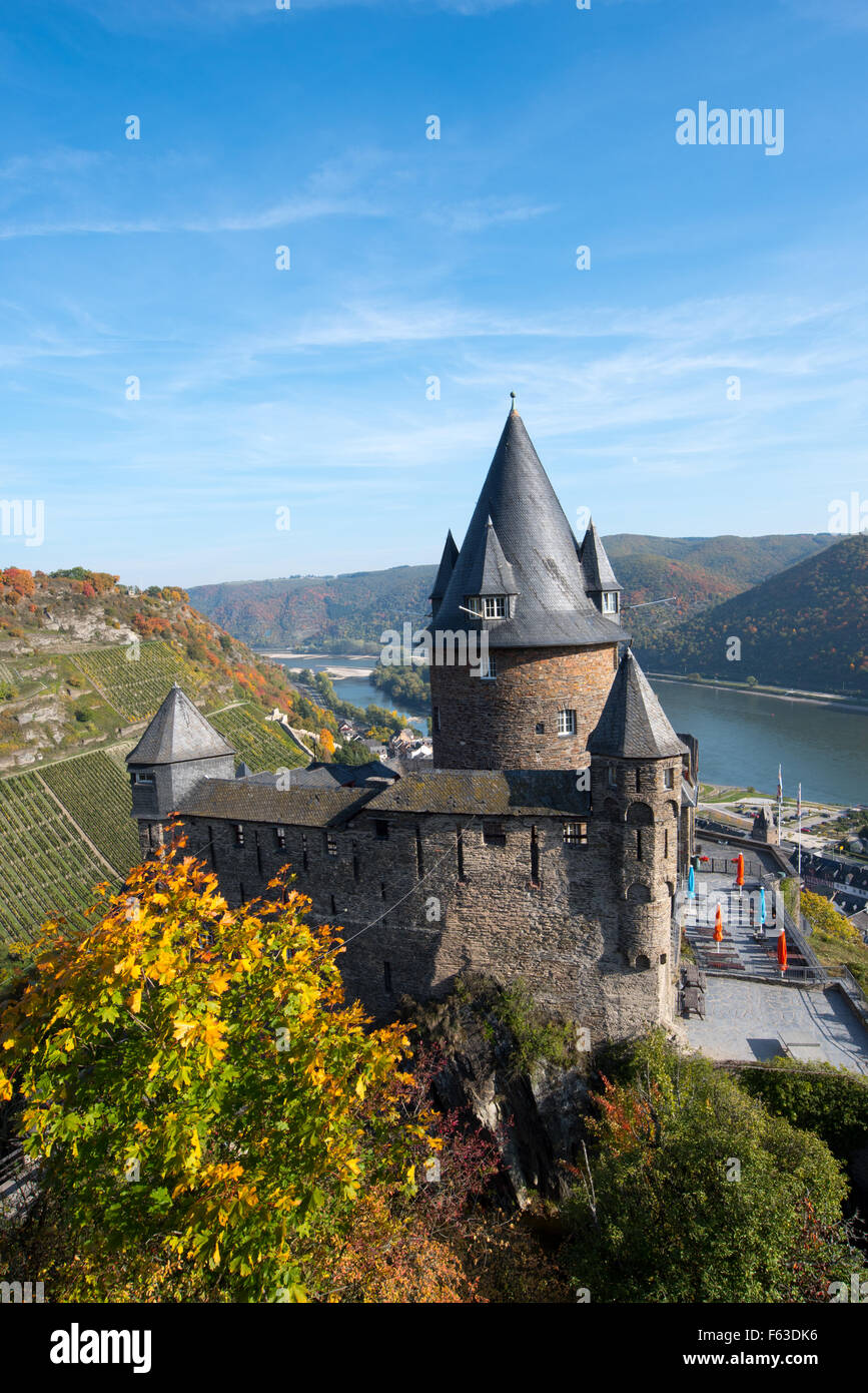 Bacharach, Burg Stahleck castle, vineyards, Rhine valley Stock Photo ...
