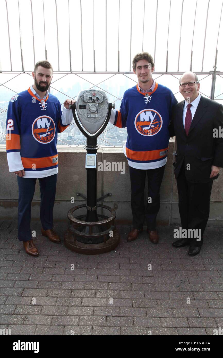 Islanders players Brock Nelson and Nick Leddy light The Empire State ...
