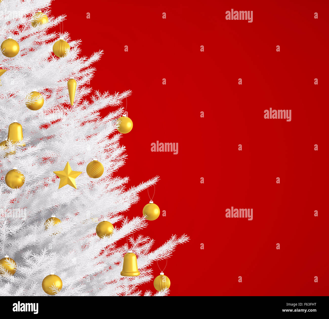 New year background with white christmas tree over red 3d rendering ...