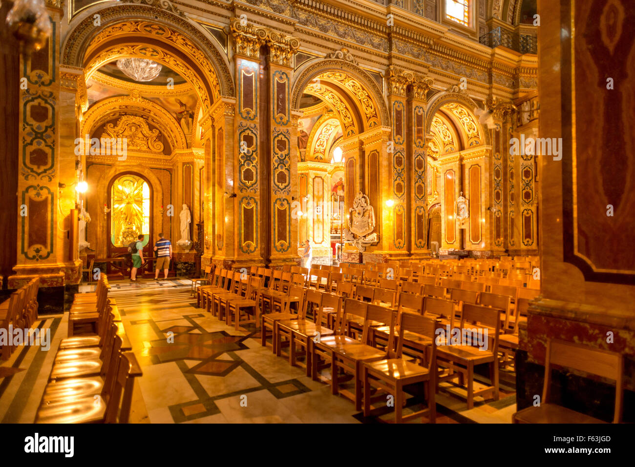 Inside the onyx-filled St Mary's Church at iż-Żebbuġ, Gozo Stock Photo ...