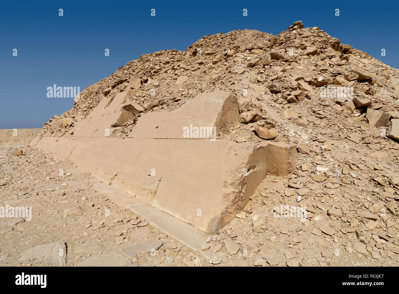 South West corner of Pyramid of Unas showing casing, at the necropolis ...