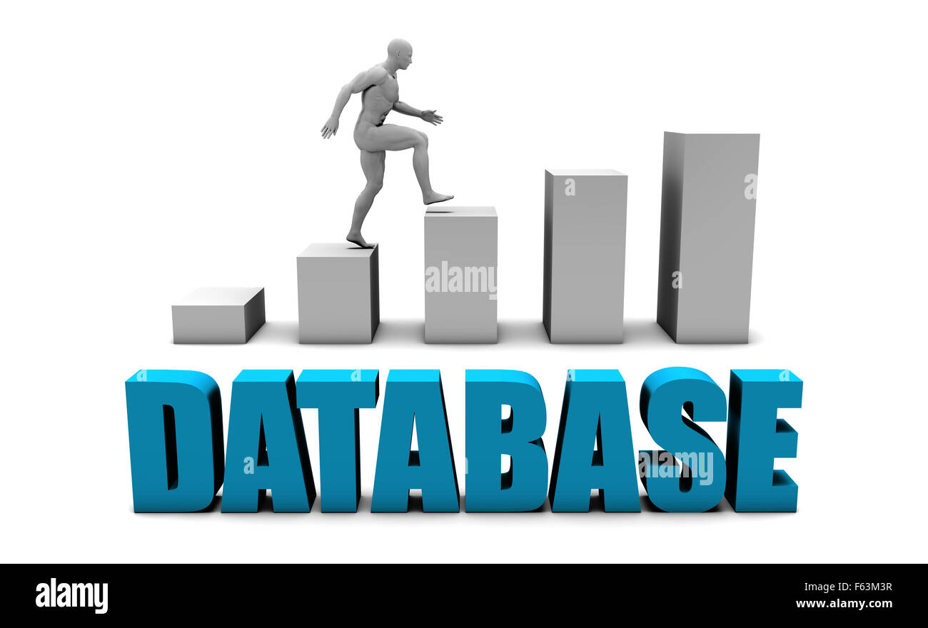 Database 3D Concept in Blue with Bar Chart Graph Stock Photo - Alamy
