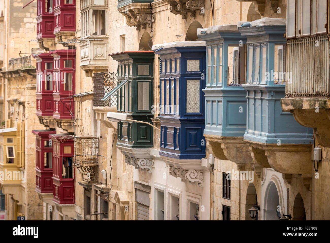The famous balconies of Valletta in Malta Stock Photo - Alamy