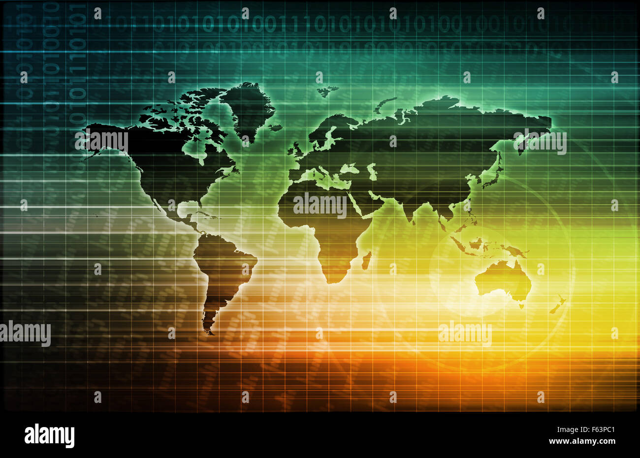 Telecommunications System with World Map Data Moblity Stock Photo - Alamy