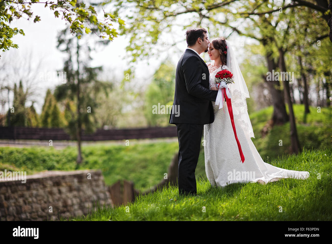 wedding couple, kisses on the forehead Stock Photo - Alamy