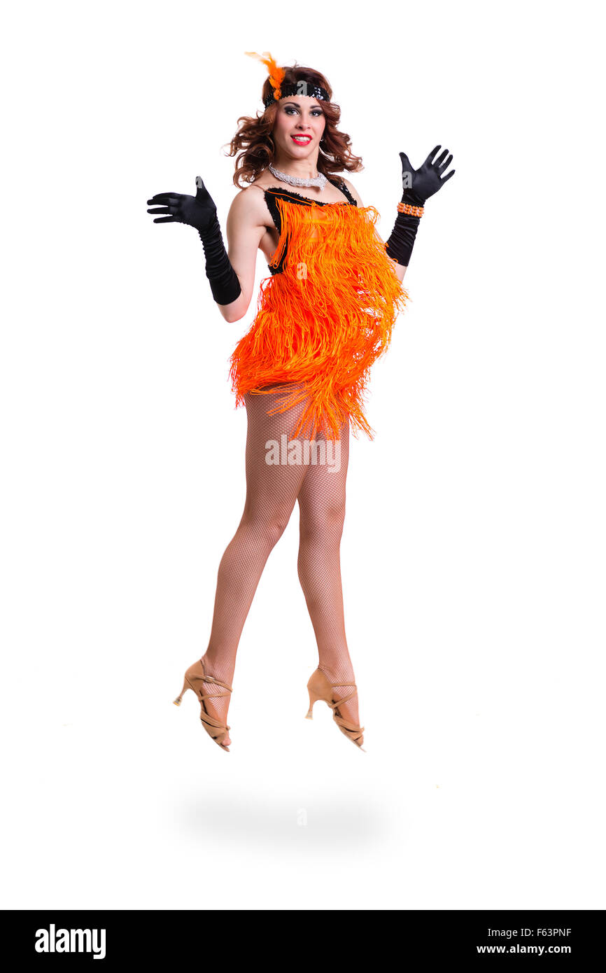 Retro dancer jumping against isolated white background Stock Photo - Alamy