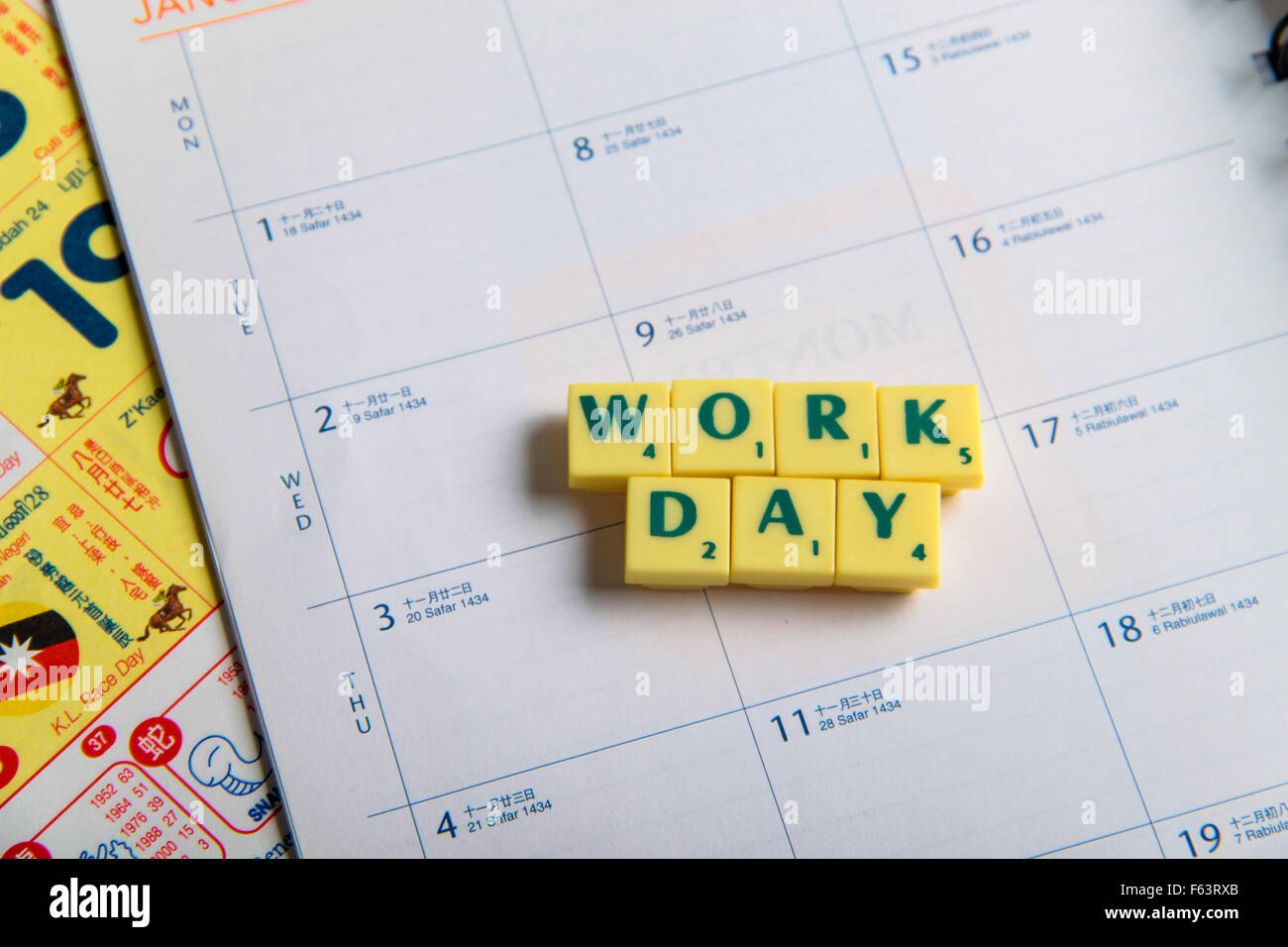 Work day planning calendar Stock Photo - Alamy