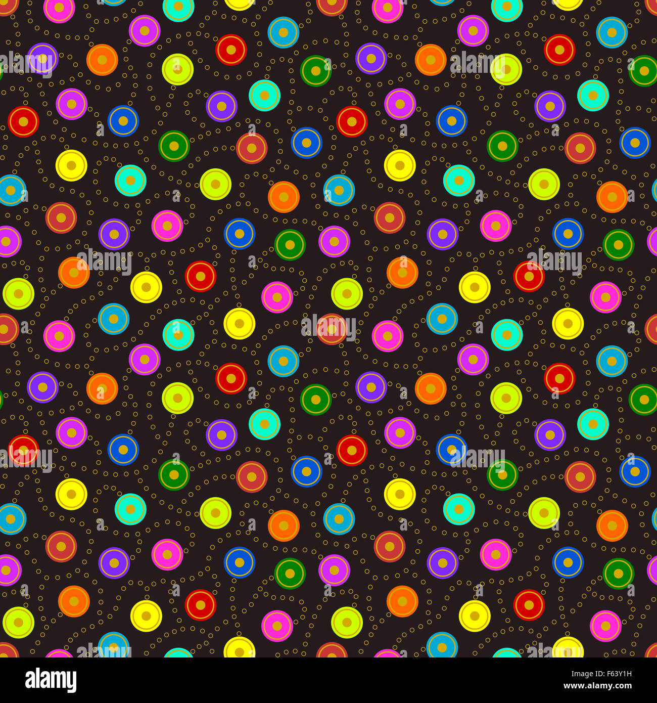 Bright multicolored discs connected together in a seamless pattern by ...