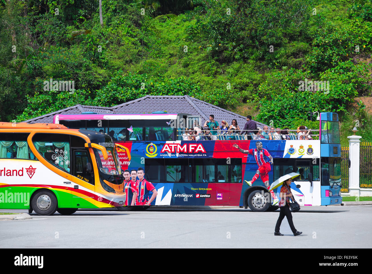 Tourist bus carrying foreign visitors stop at the parking area at ...