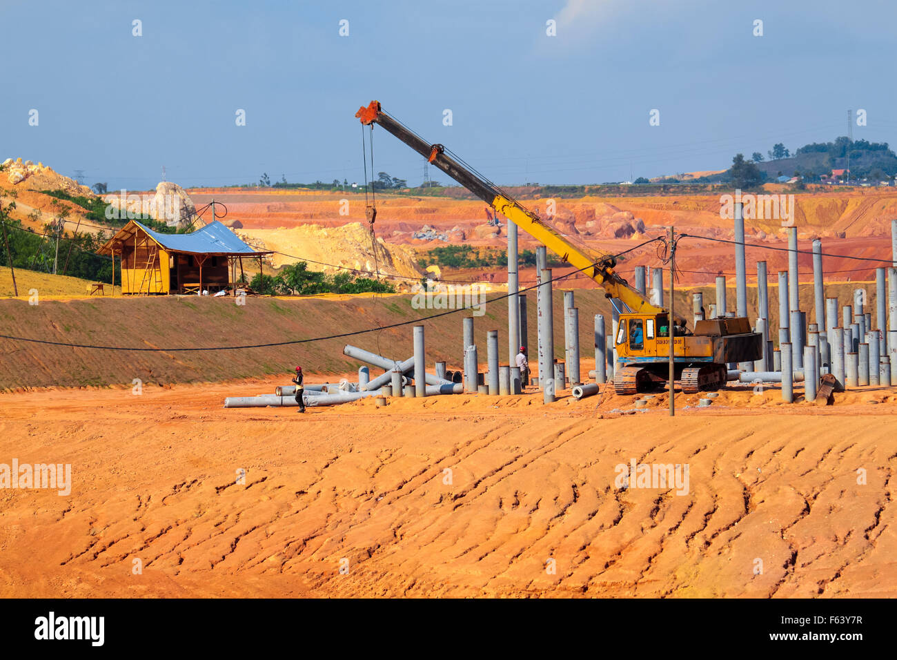 Piling construction work on a piece of flat land Stock Photo - Alamy