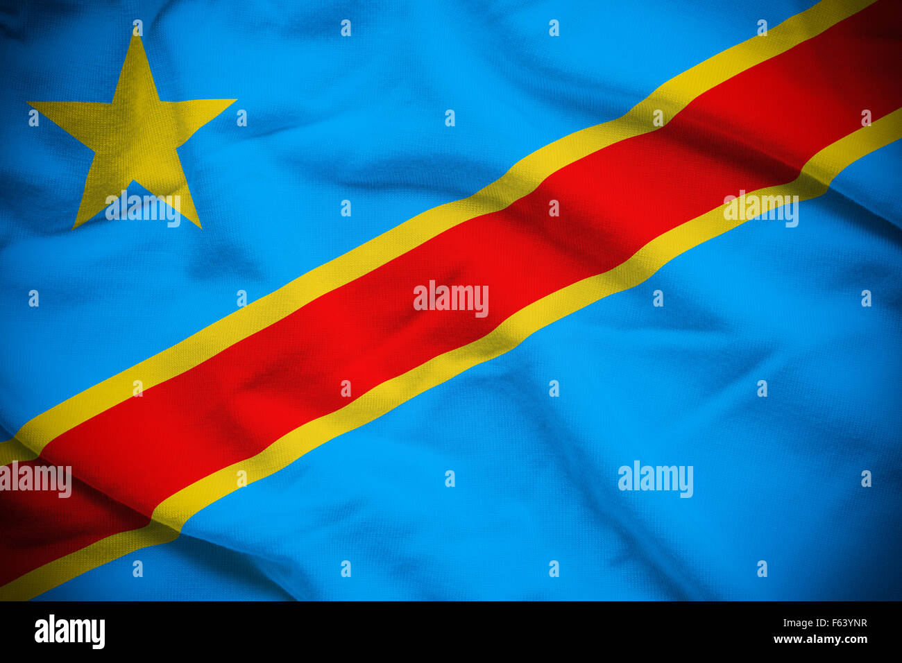 Wavy and rippled national flag of Democratic Republic of the Congo background Stock Photo - Alamy