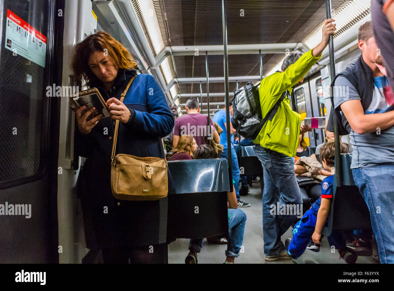 Barcelona, Spain, Crowd of People on Public Metro, Subway, inside views ...
