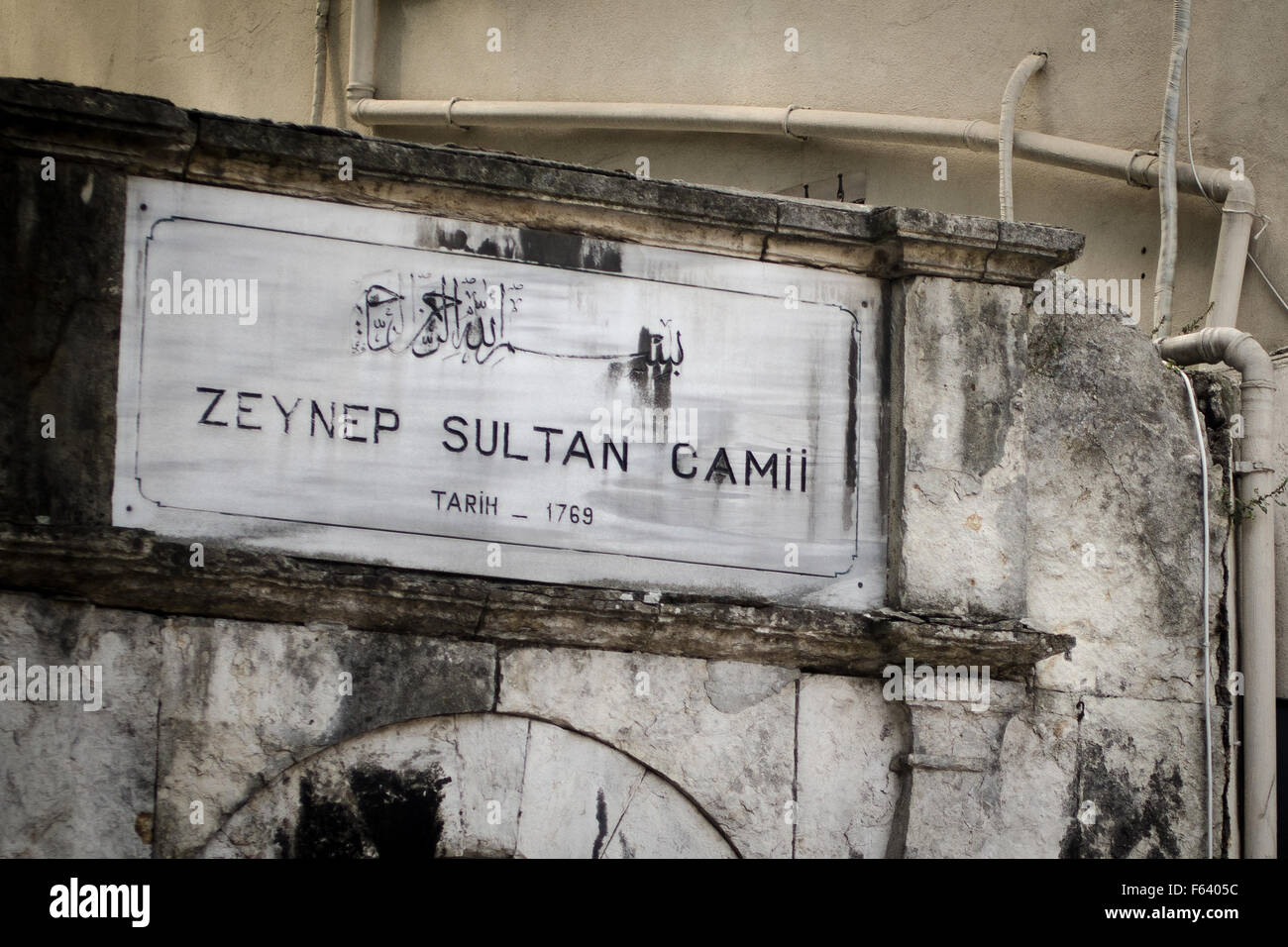 Zeynep Sultan Camii sign showcasing historical architecture in a quiet ...
