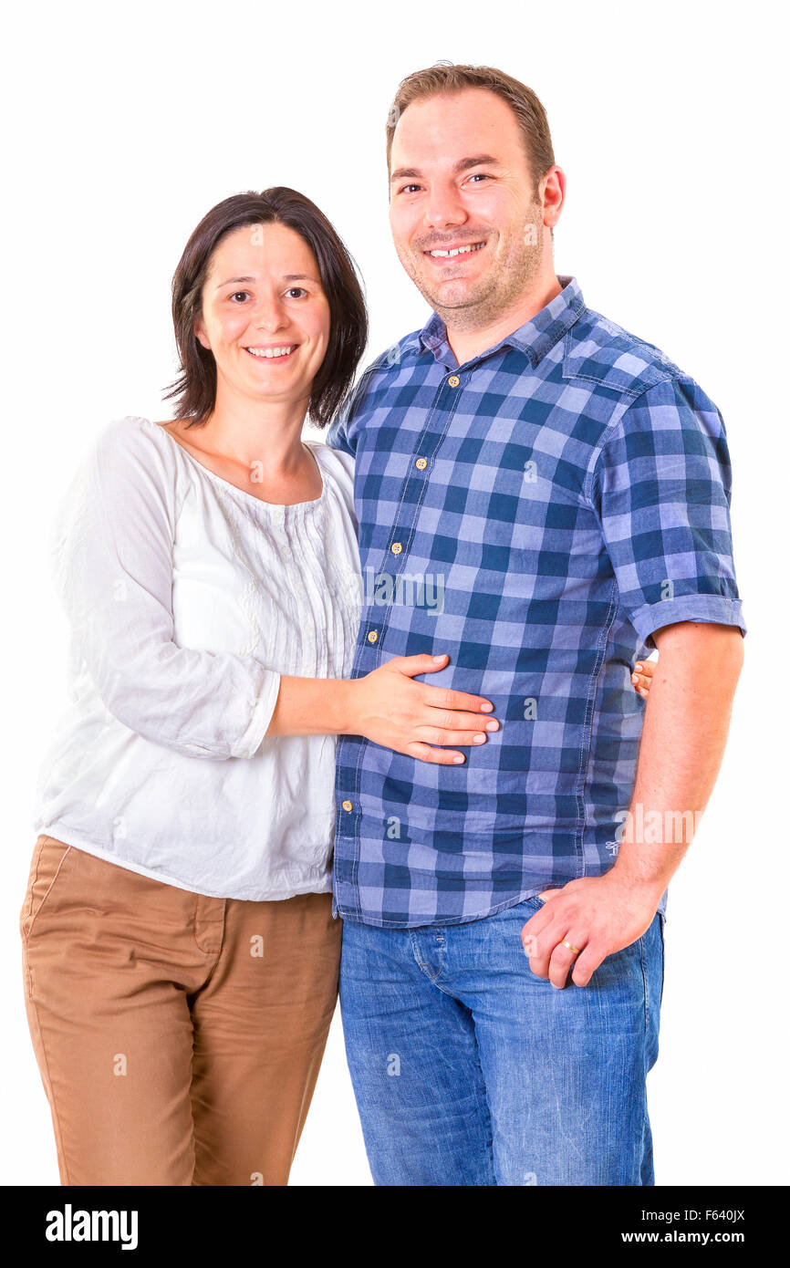 Portrait of happy couple isolated on white background Stock Photo - Alamy