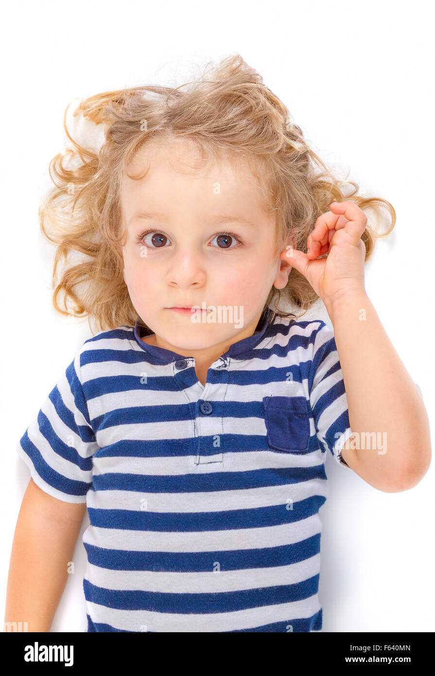 Cute little boy on white background Stock Photo - Alamy