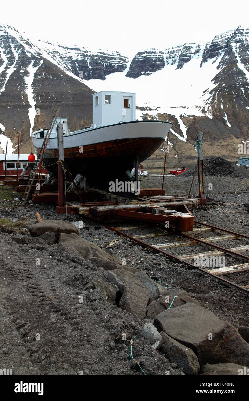 Boat dockyard Isafjörður Harbour Westfjords Northwest Iceland Stock ...