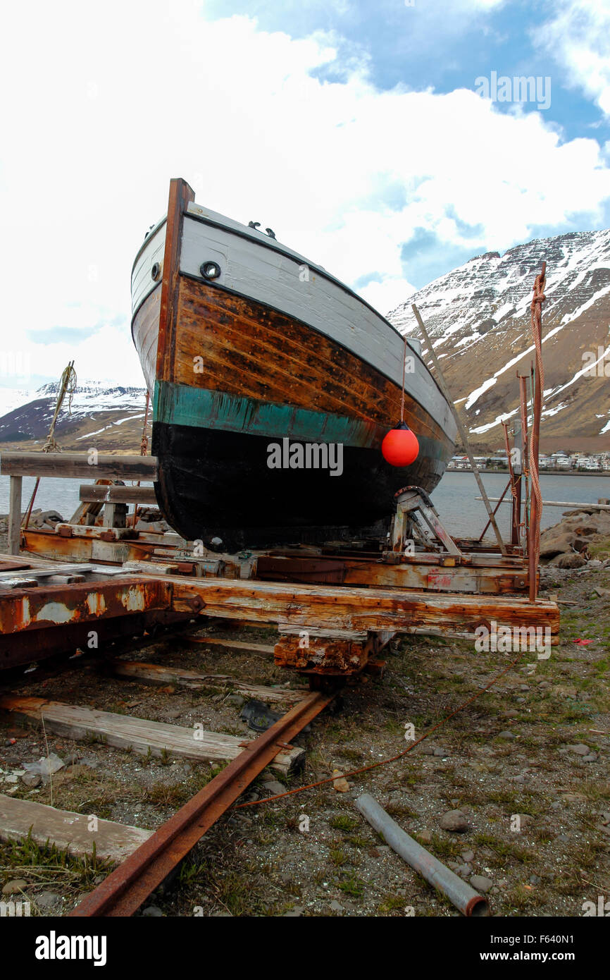 Boat dockyard Isafjörður Harbour Westfjords Northwest Iceland Stock ...