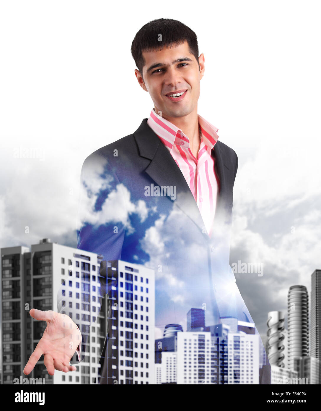 Happy young businessman greeting Stock Photo - Alamy