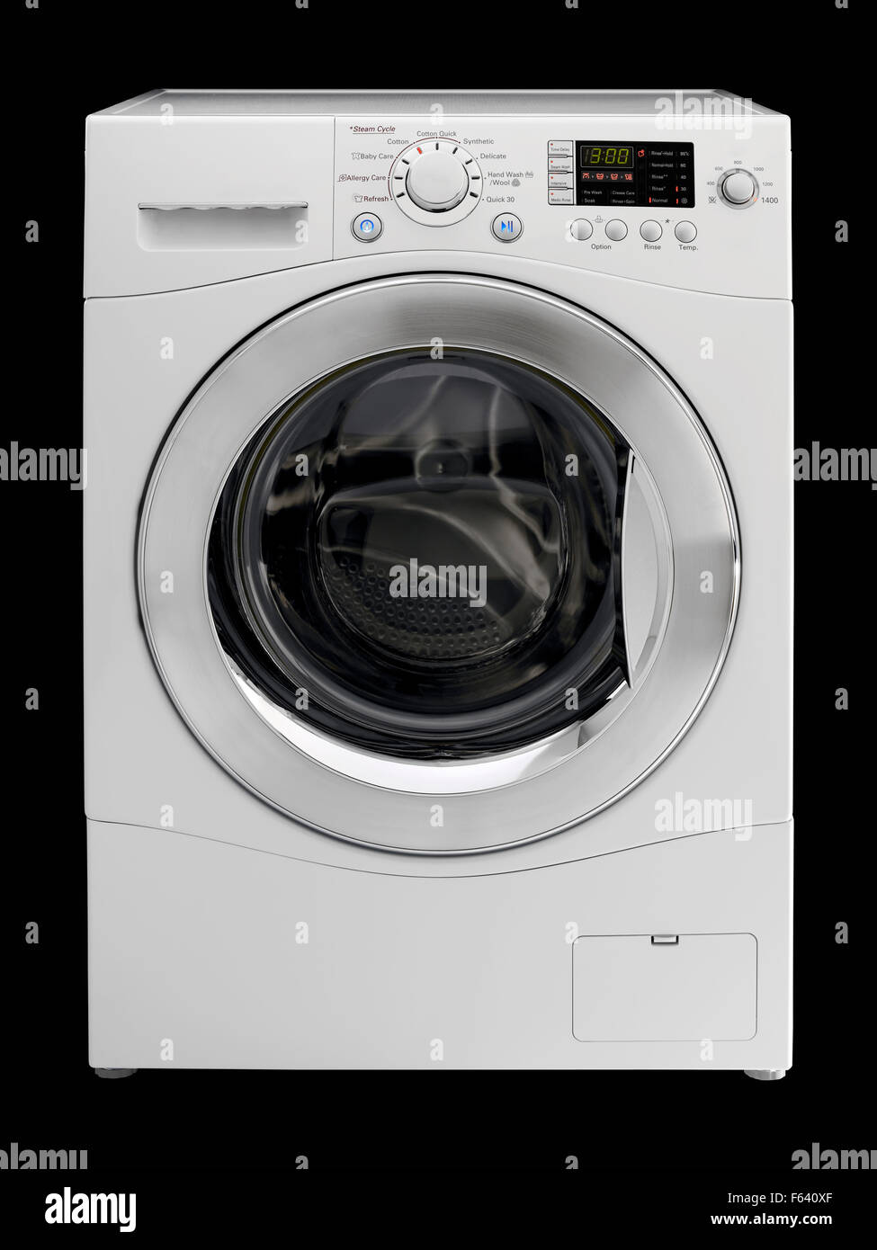 Washing machine white frontal view against black background Stock Photo ...