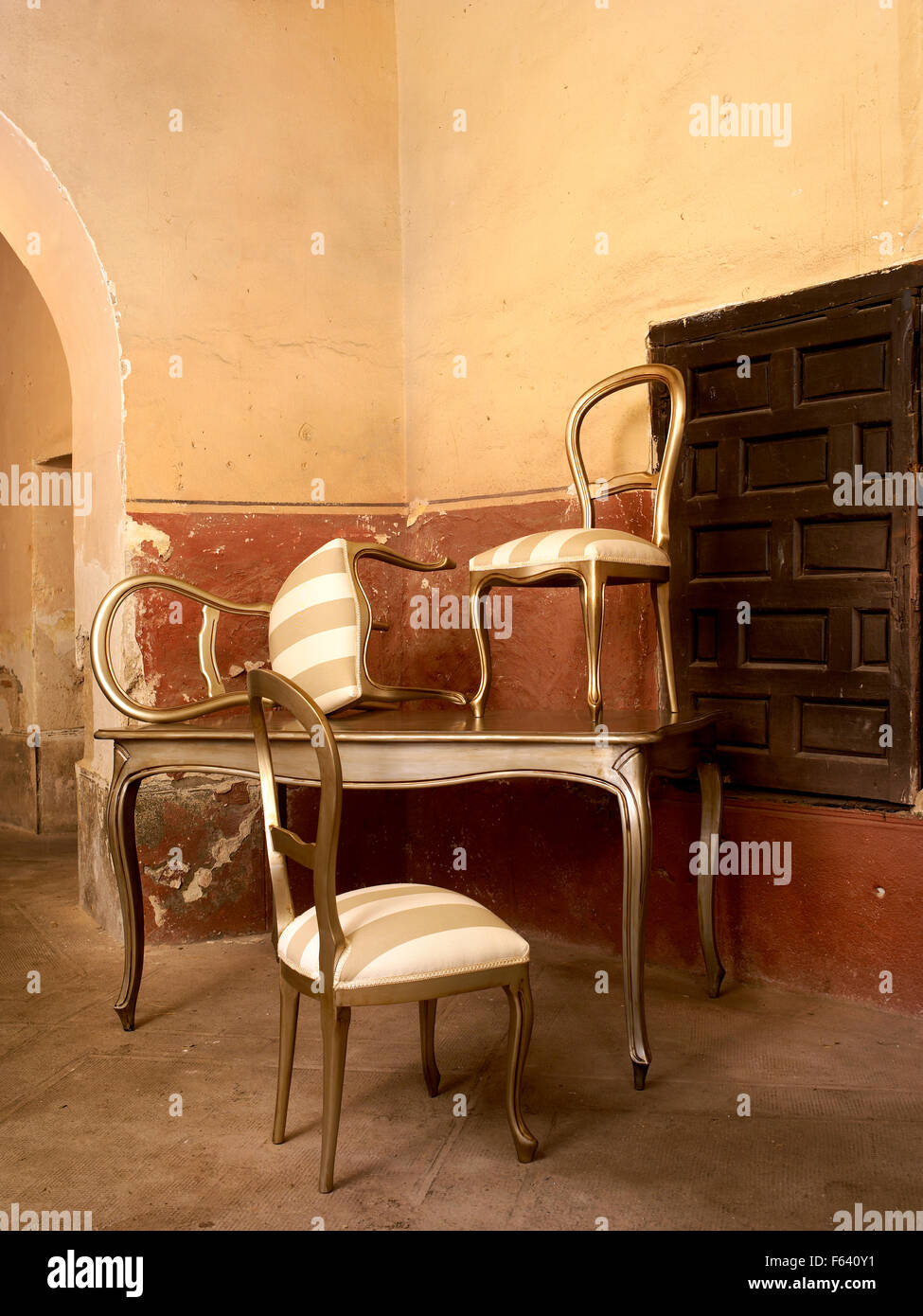Household elements table and chairs interior vertical Stock Photo - Alamy