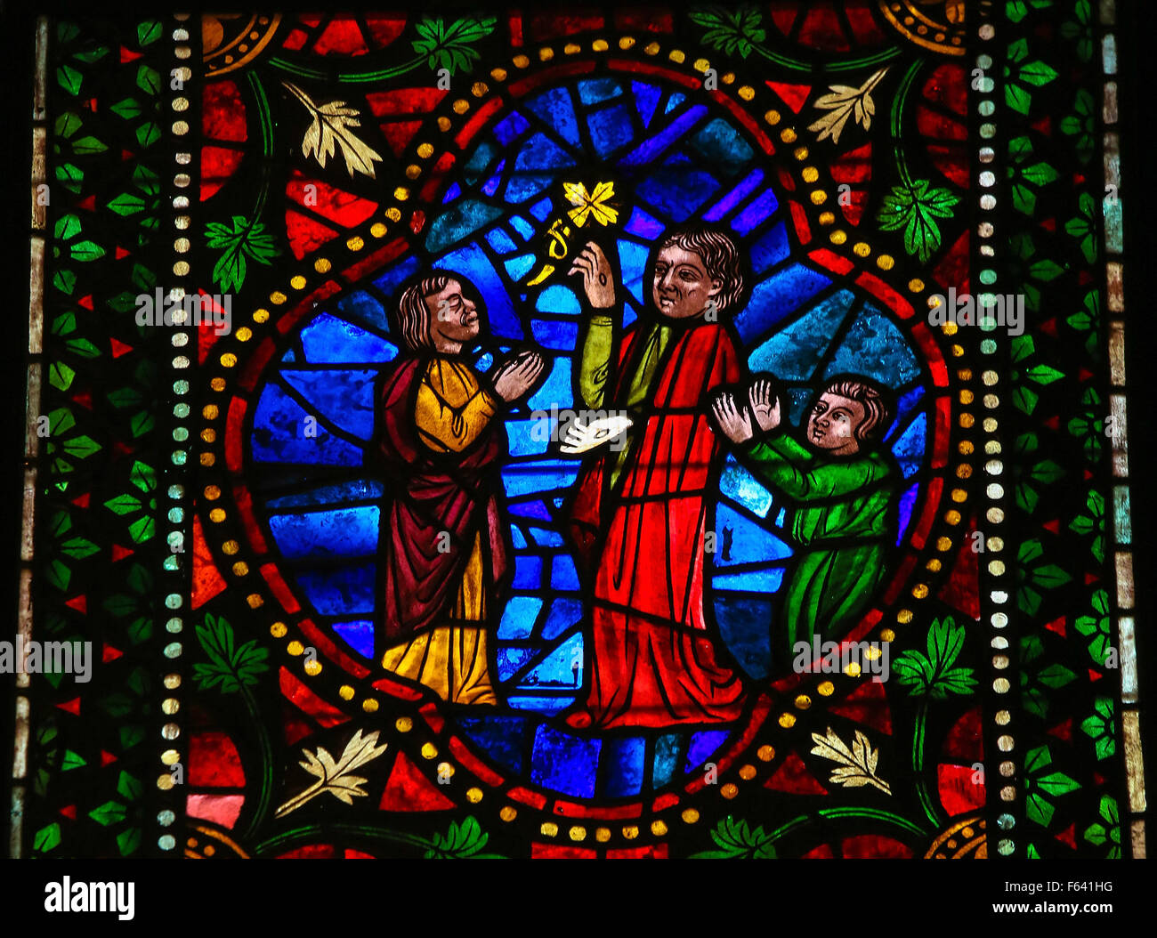 Stained glass window depicting a Catholic Saint in the cathedral of ...