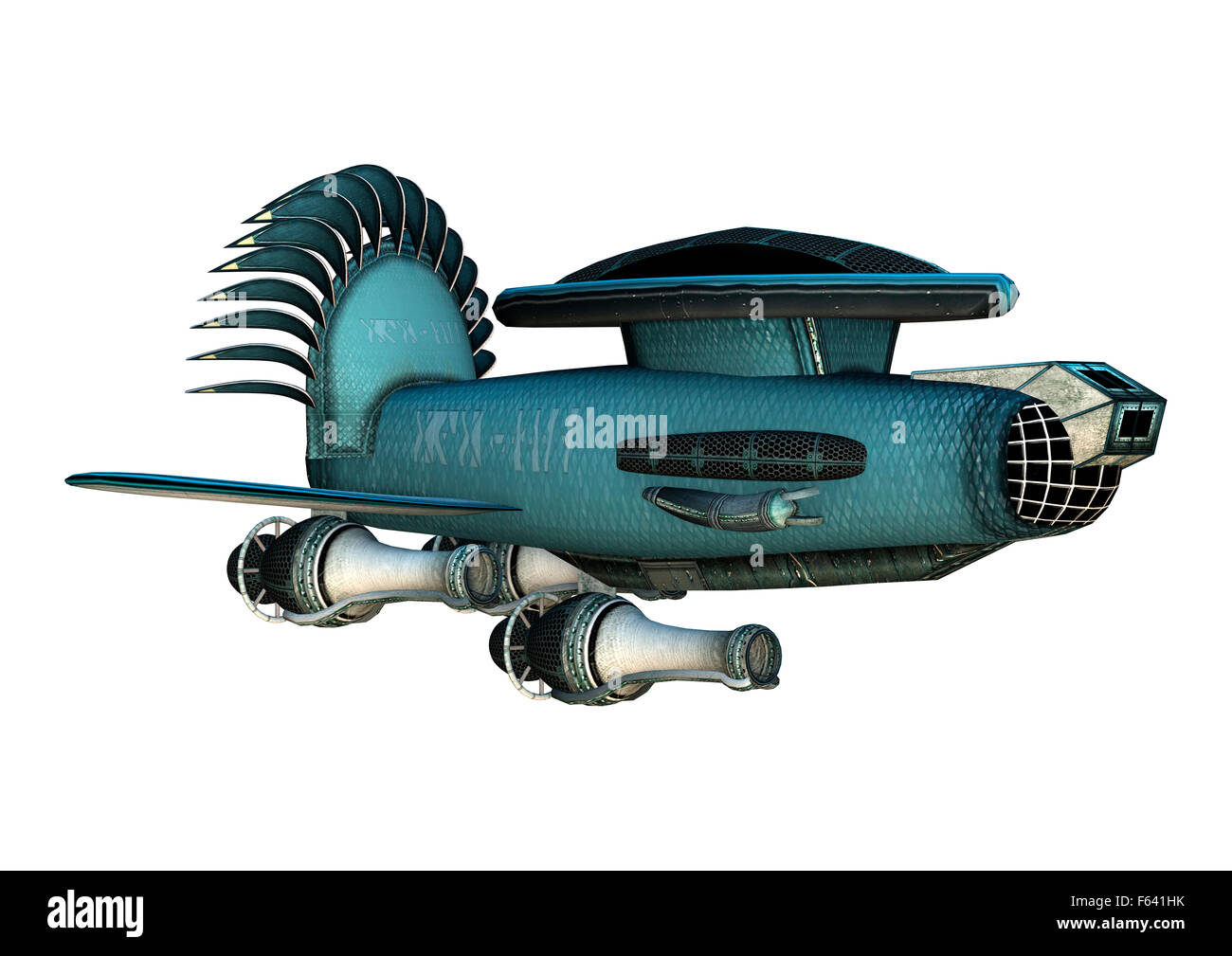 3D digital render of a fantasy cargo starship isolated on white ...