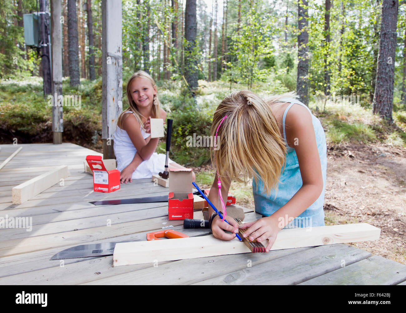 Children trying carpentry Stock Photo - Alamy