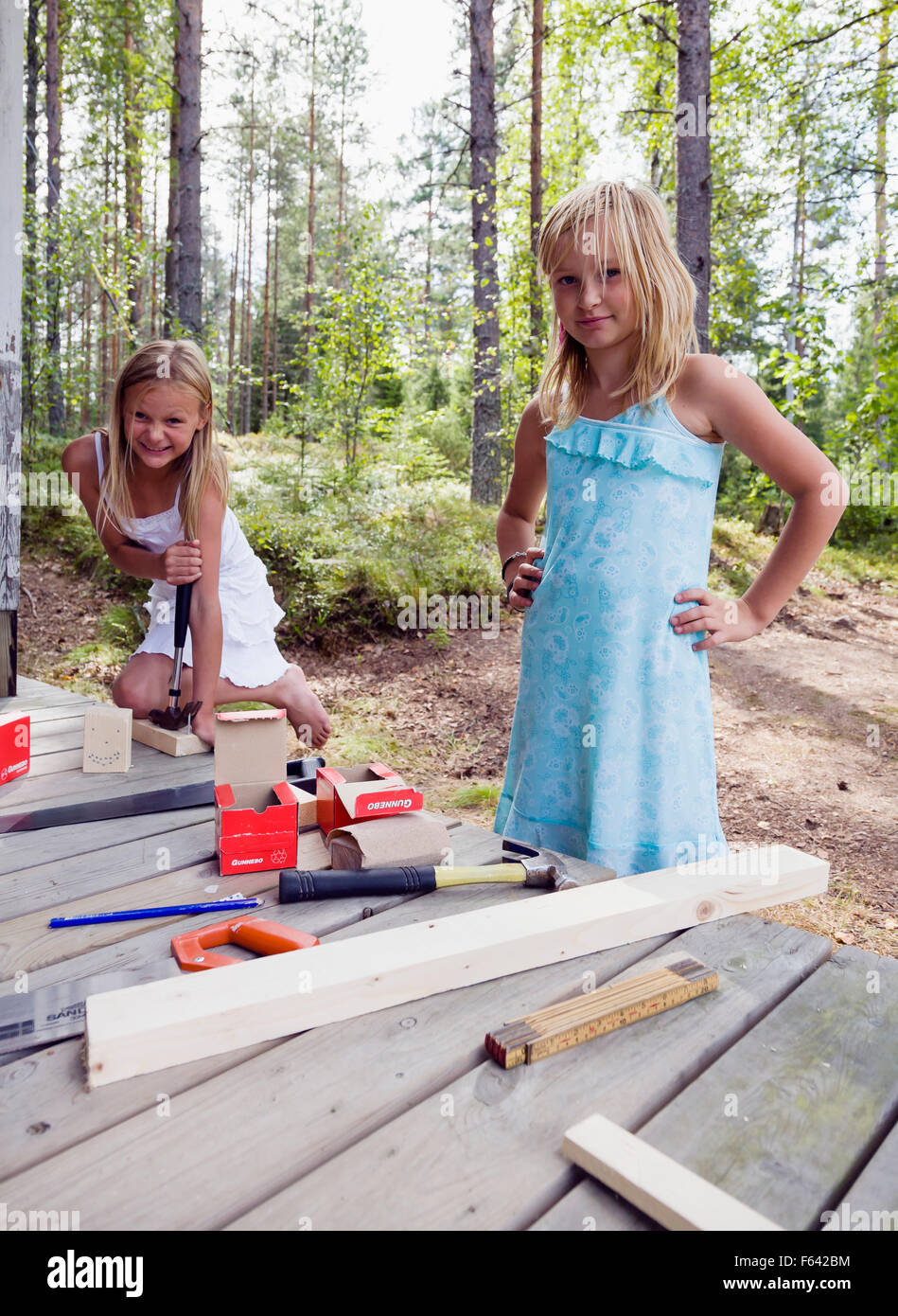 Children trying carpentry Stock Photo - Alamy