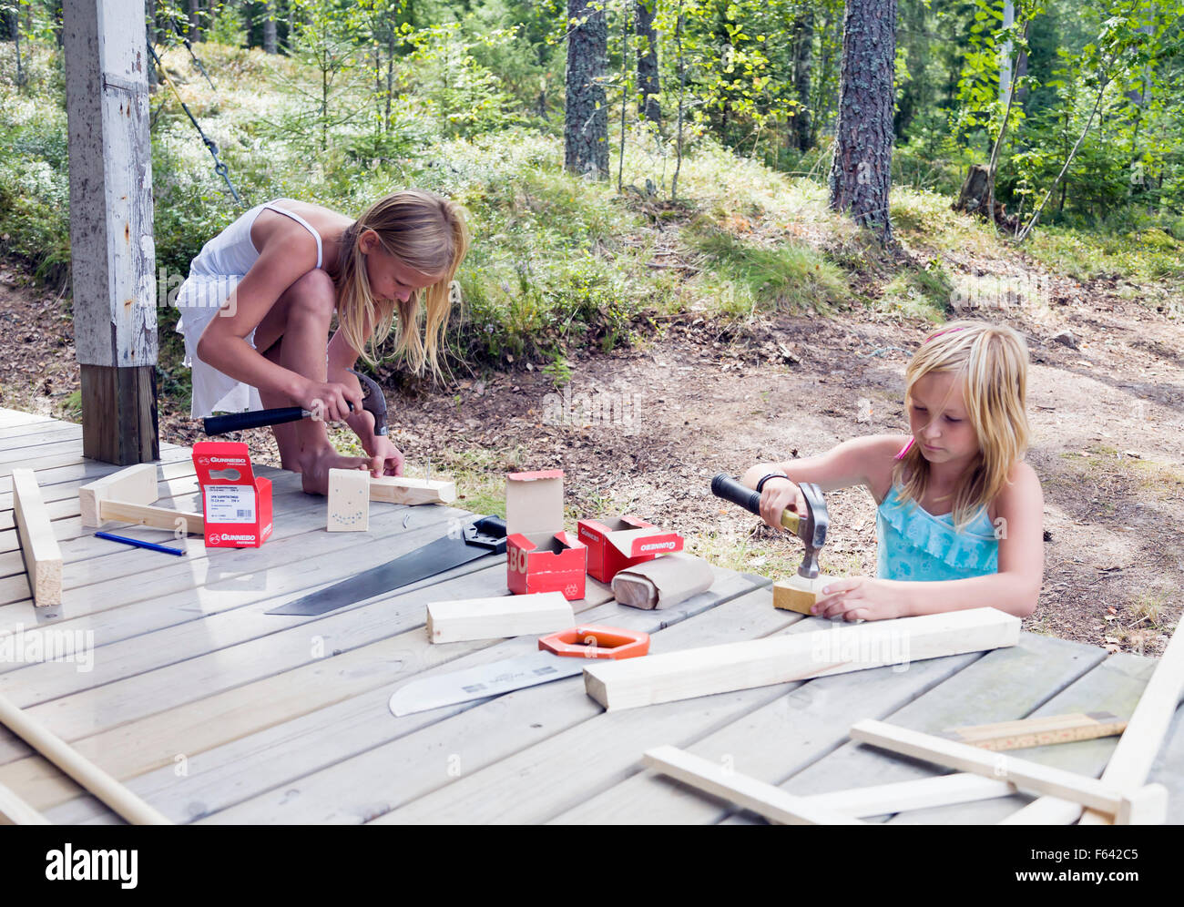 Children trying carpentry Stock Photo - Alamy